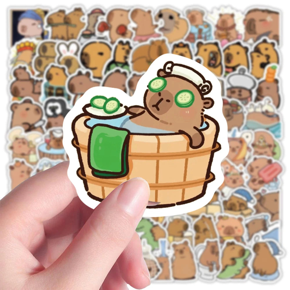 Cartoon Capybara Stickers – 100pcs Cute Waterproof Stickers/Decals ...